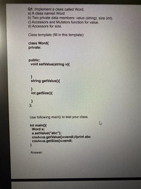 Solved Q1 Implement A Class Called Word A A Class Named