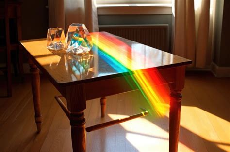 Premium Ai Image Prism Splitting Sunlight Into A Vibrant Spectrum On A Table