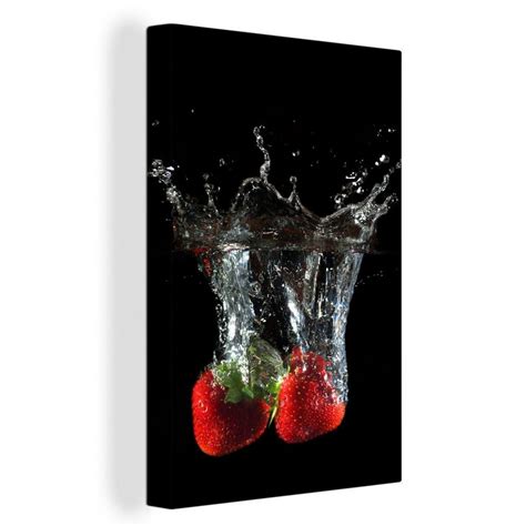 Onemillioncanvasses® Leinwandbild Erdbeeren Obst Wasser Schwarz
