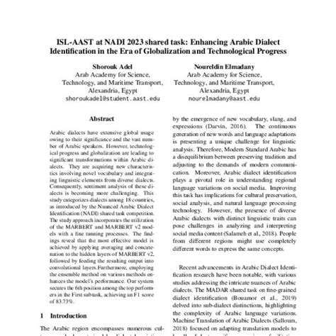 Isl Aast At Nadi 2023 Shared Task Enhancing Arabic Dialect