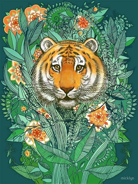 Tiger Tangle In Color By Micklyn Tapestry Colorful Art Coloring