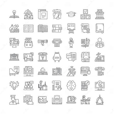 High School Learning Linear Icons Signs Symbols Vector Line