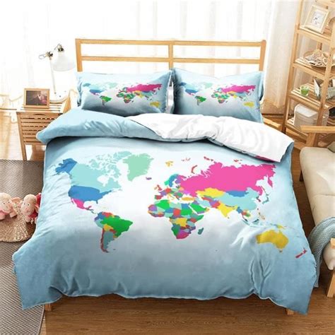 Housse De Couette Carte Du Monde Motifs Parure De Couette Enfant