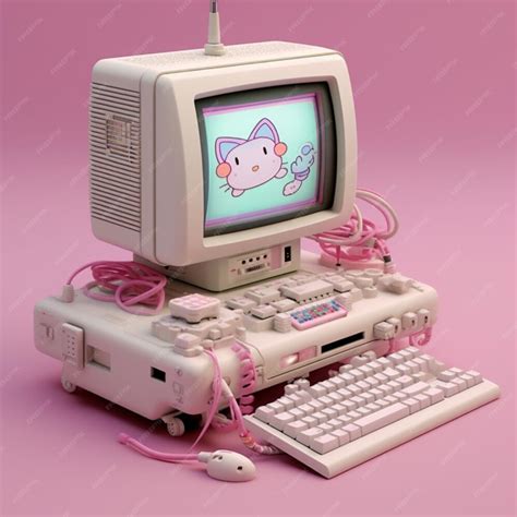 Premium Photo There Is A Small Computer With A Pink Kitty On The Screen Generative Ai