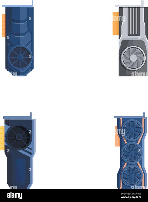 Graphic Card Icons Set Cartoon Vector Computer Graphic Card With