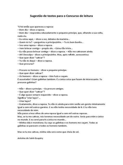 Sugestão De Textos Para O Concurso De Leitura Pdf Voo