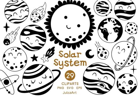 Solar System Svg Kawaii Planet Clipart Black Planets Svg Outer Space
