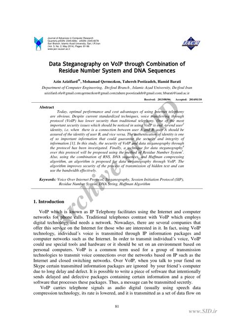 Pdf Data Steganography On Voip Through Combination Of Residue Number System And Dna Sequences