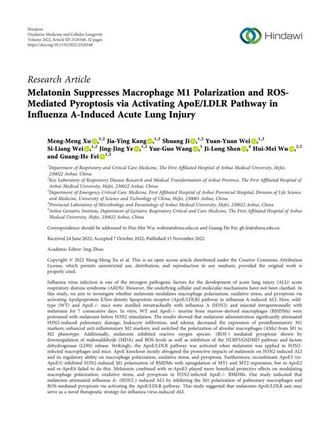 Pdf Melatonin Suppresses Macrophage M1 Polarization And Ros Mediated