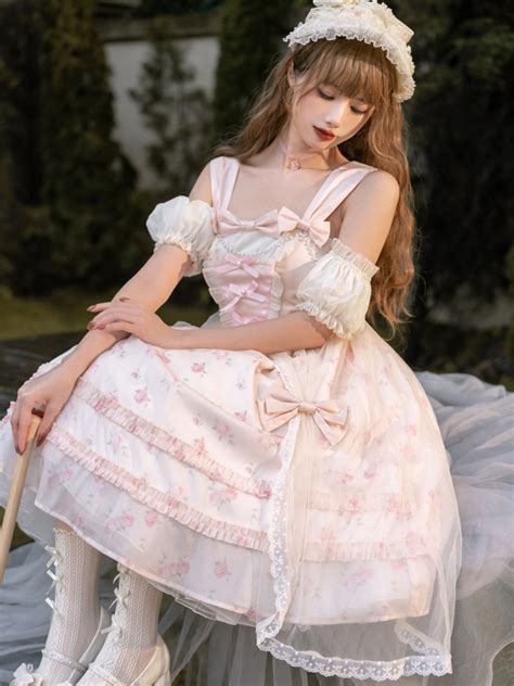 Pink Floral Print Bowknot Details Jumper Skirt
