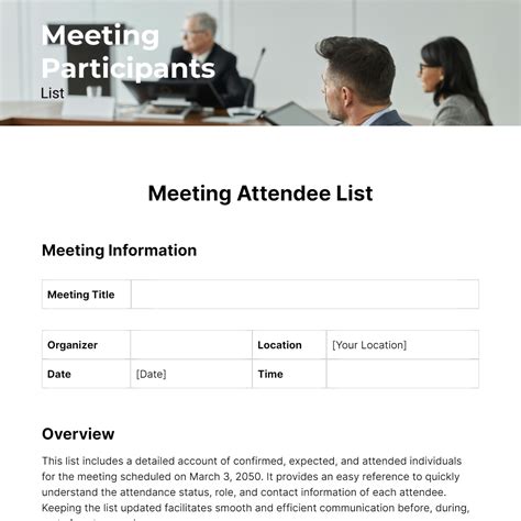 Free Meeting Attendee List Template To Edit Online