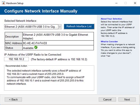 configure network interface using installer with no usrp radio