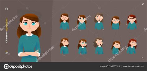 Cartoon Woman Character Expressions Face Emotional And Body Gesture