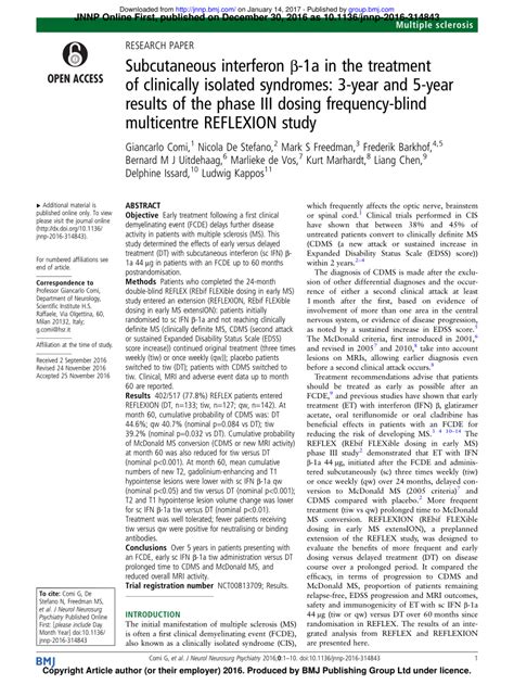 Pdf Subcutaneous Interferon β 1a In The Treatment Of Clinically Isolated Syndromes 3 Year And
