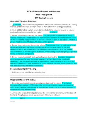 MOA115 Week 3 Assignment MOA115 Medical Records And Insurance Week 3