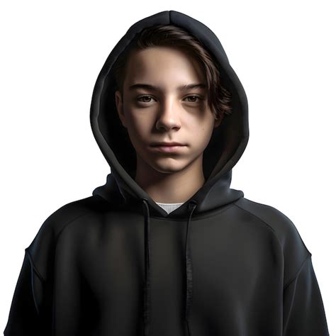 Portrait Of A Young Man In A Black Hoodie Isolated On White Background