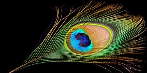 Closeup Of Peacock Feather In Black Background Generative Ai Stock