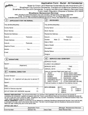 Cemetery Application Form Fill Online Printable Fillable Blank PdfFiller
