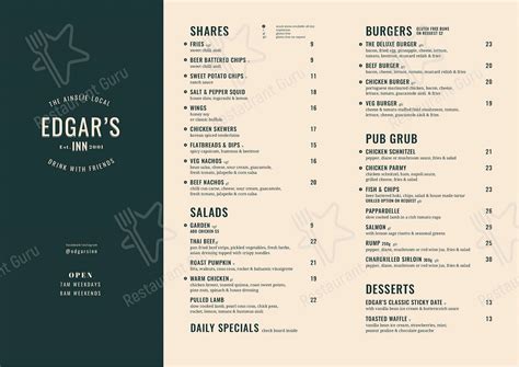 Menu At Edgars Pub And Bar Ainslie