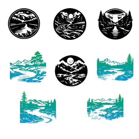 River Scene Svg Bundle Landscape Clipart For Cricut River Silhouette