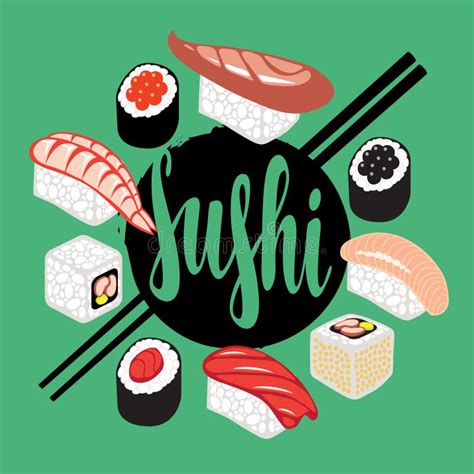 Rollos De Sushi Y Palillos Etiqueta Para El Diseño Del Menú