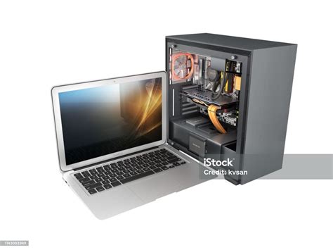 그림자 없이 흰색 배경 3d 그림에 고립 된 강력한 데스크톱 컴퓨터와 노트북 Cpu에 대한 스톡 사진 및 기타 이미지 Cpu 내비게이션 노트북 Istock