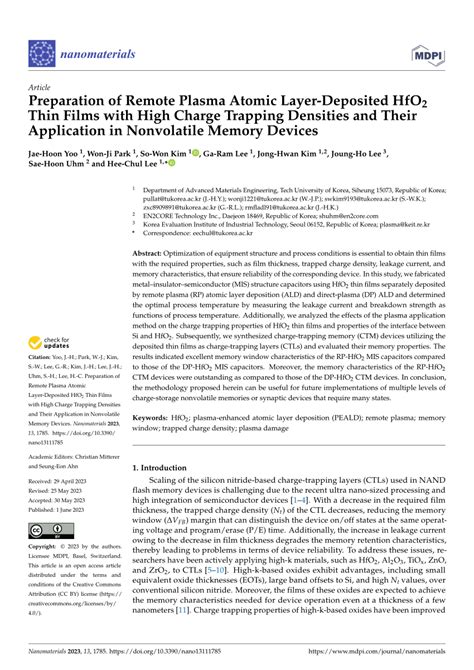 Pdf Preparation Of Remote Plasma Atomic Layer Deposited Hfo2 Thin