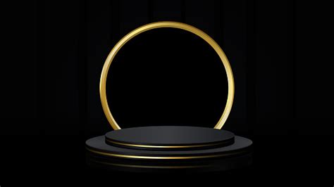 추상 3d 블랙 스탠드 연단 황금 반지 배경 제품 디스플레이 프레젠테이션을 위한 어두운 최소 벽 장면 벡터 기하학 0명에 대한 스톡 벡터 아트 및 기타 이미지 Istock
