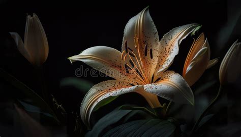 Blossomed Beautiful Lily Flower Closeup On A Dark Background Stock Illustration Illustration