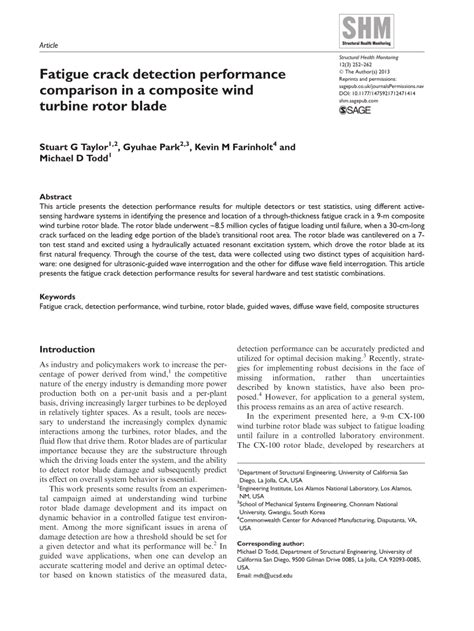 Pdf Fatigue Crack Detection Performance Comparison In A Composite Wind Turbine Rotor Blade