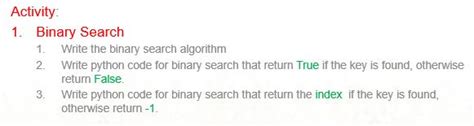 Solved Activity Binary Search Write The Binary Search Chegg