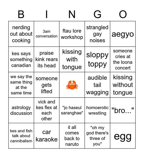 Crab Crew Bingo Card