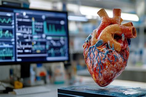 A Stunning D Heart Model Floats Above A Table In A Modern Lab Advanced Monitoring Screens Are
