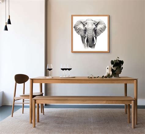 African Bush Elephant Line Drawing Digital Download 24x24 Inches 300dpi