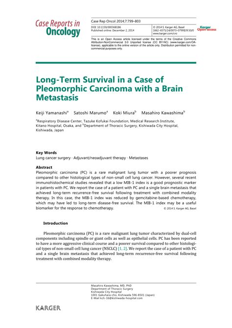Pdf Long Term Survival In A Case Of Pleomorphic Carcinoma With A Brain Metastasis