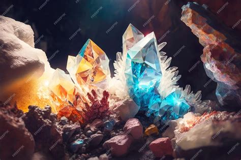 Premium Photo Luminous Multicolored Triangular Crystal Formation In