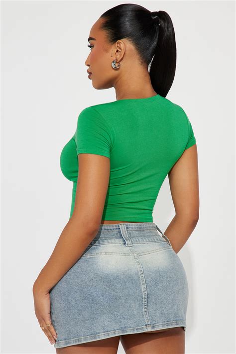 Venus V Neck Double Layered Tee Green Fashion Nova Basic Tops