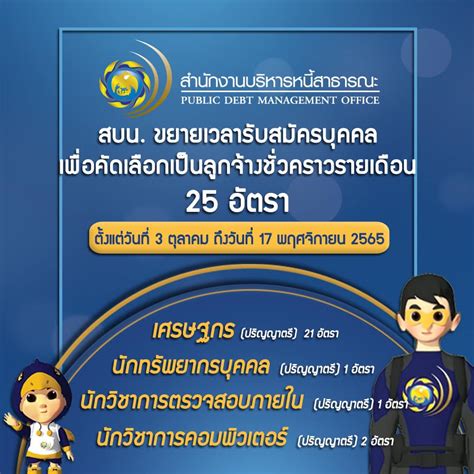 📣 สํานักงานบริหารหนี้สาธารณะ กระทรวงการคลัง 📍 ขยายเวลารับสมัครบุคคลเพื่อคัดเลือก ลูกจ้างชั่วคราว