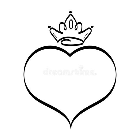 Crowned Heart Vector In Sketch Style King And Queen Signs Doodle