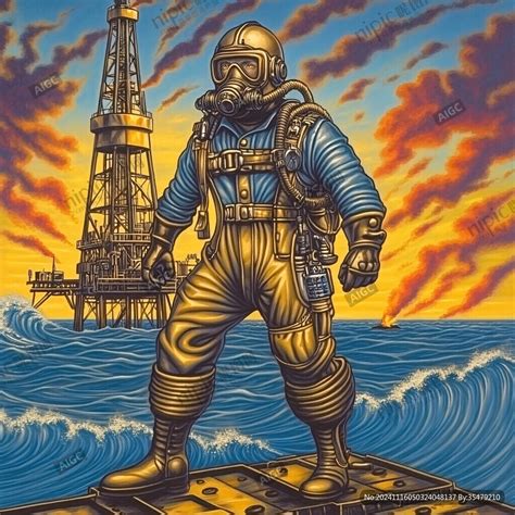 Ai创作图铆工罗西画作 手绘宇航员装饰画 宇航员装饰画 科技石油阳光 科幻题材插画 造人航天浮雕 采油工浮雕 海上采油场景 深水半潜式钻井平台 工业题材装饰 潜水员插画 载人飞船精神 宇航员