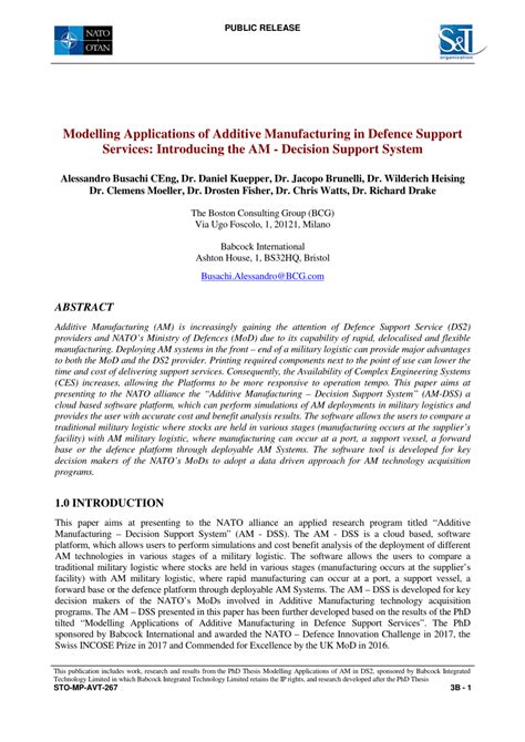 Pdf Modelling Applications Of Additive Manufacturing In Defence