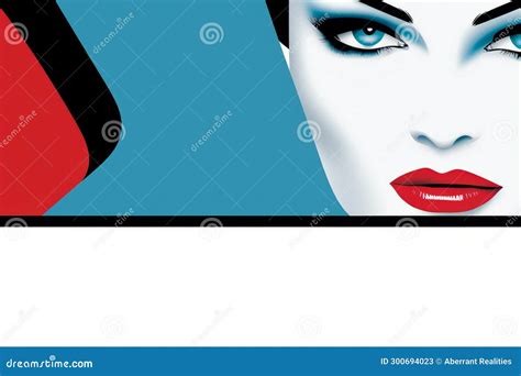 A Womans Face With Blue Eyes And Red Lips Stock Illustration