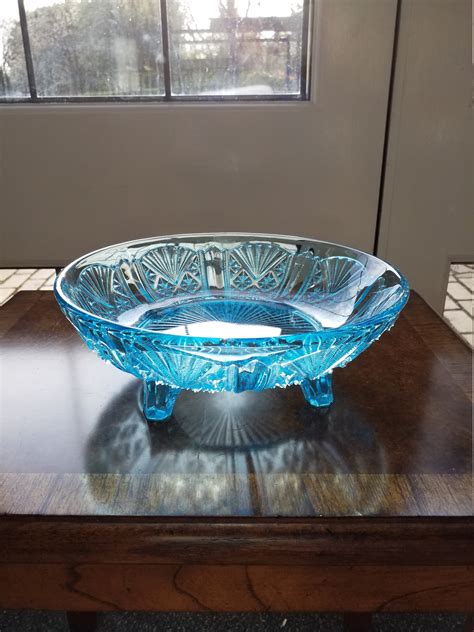 Glass Vintage Fruit Bowl In Turquoise Blue Etsy