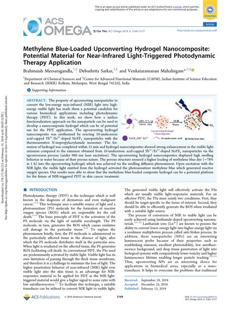 Pdf Methylene Blue Loaded Upconverting Hydrogel Nanocomposite