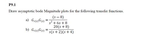 Solved Draw Asymptotic Bode Magnitude Plots For The Chegg