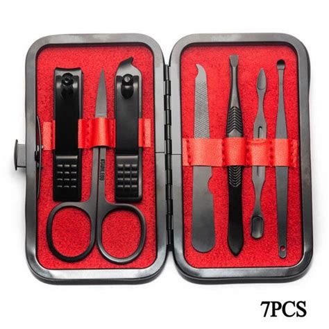 Ensemble de coupe ongles noirs en acier inoxydable 7 pièces outil de