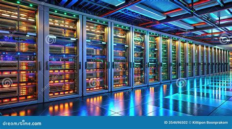 A Stunning Panoramic View Of A Modern Data Center Server Rack Detailed 3d Rendering Of