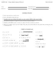 MATH1100 Spring19 Exam2 V1 Pdf MATH 1100 College Algebra Spring 19