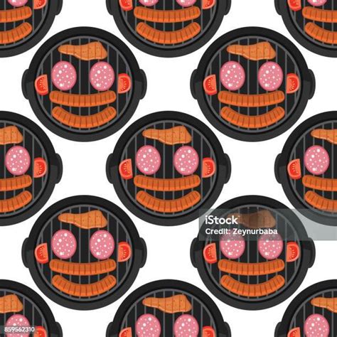 바베 큐 고기음식 배경 바베 큐 패턴 벡터 일러스트 레이 션과 완벽 한 패턴 디자인 고기에 대한 스톡 벡터 아트 및 기타 이미지 고기 굽기 낙서 드로잉 Istock
