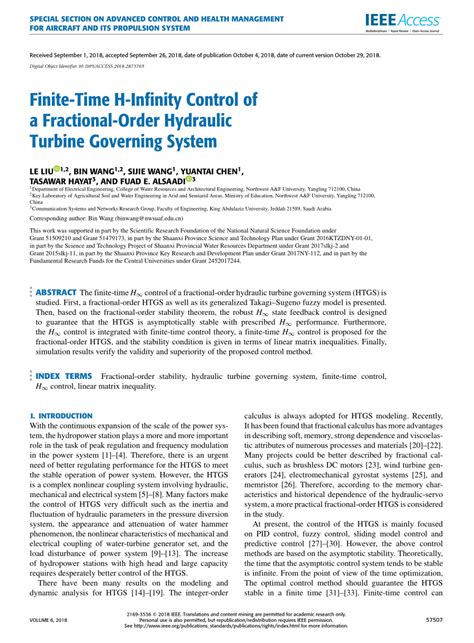 Pdf Finite Time H Infinity Control Of A Fractional Order Hydraulic